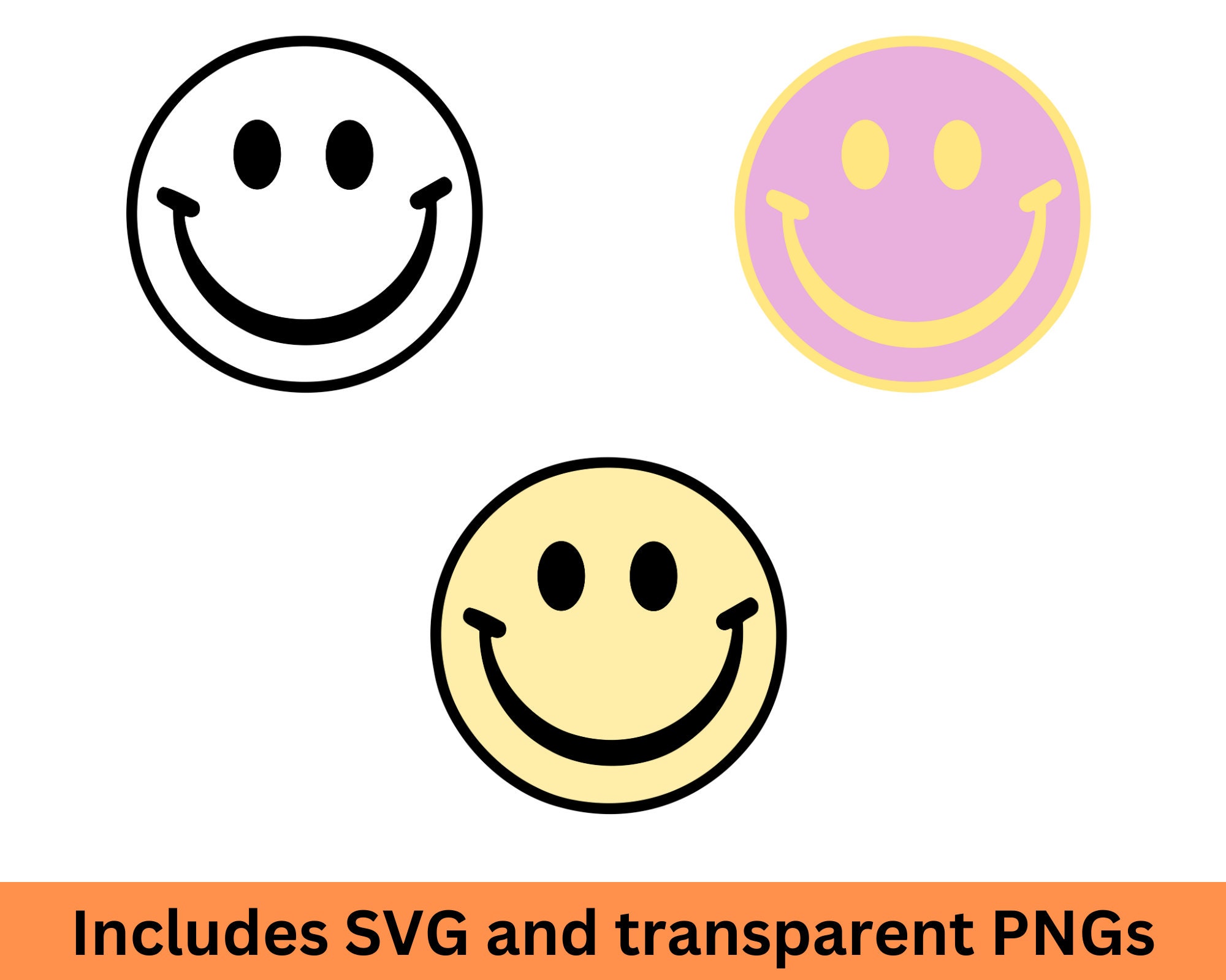 Retro Smiley Faces SVG PNG Smiley Vintage Commercial Use - Etsy