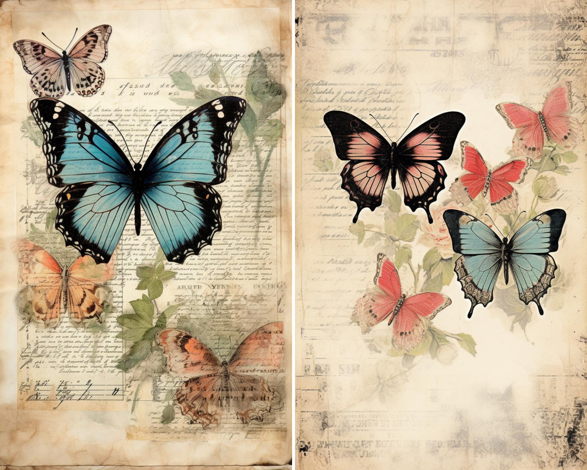 Vintage Butterfly Paper Old Distressed Paper Textures, Digital, Antique ...