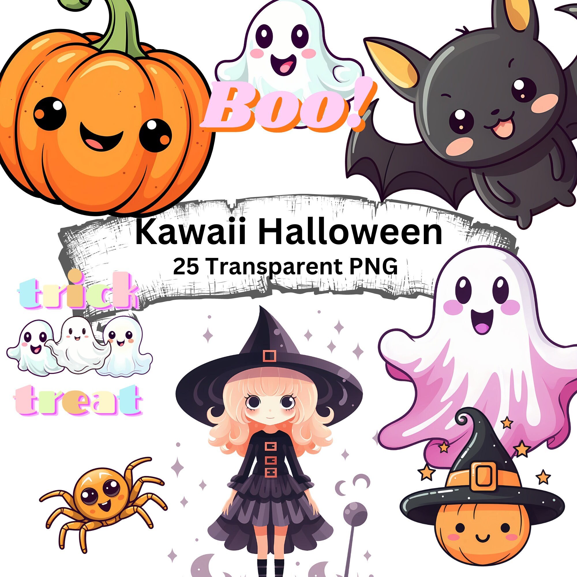Kawaii Halloween Clipart PNG Transparent Clipart Commercial - Etsy