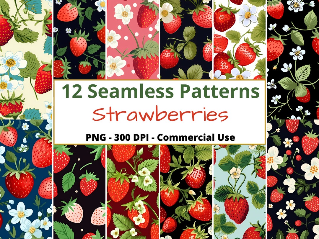 Strawberries Digital Paper, Seamless Pattern, PNG, Scrapbook Paper, Kid ...
