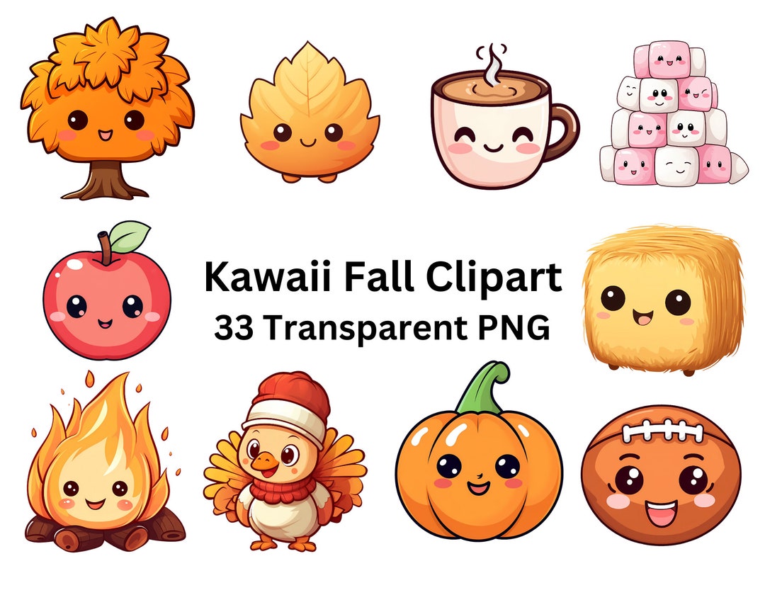 Kawaii Fall Clipart PNG Transparent Clipart Commercial Use - Etsy Australia