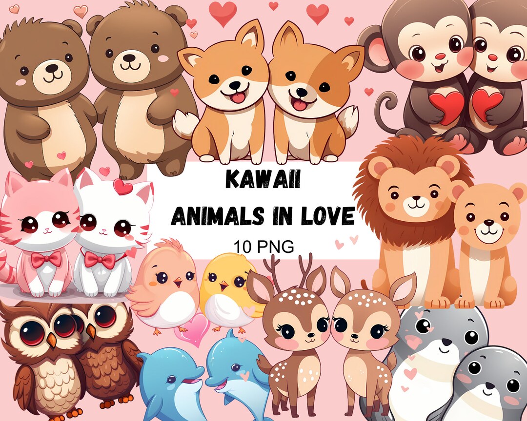 Valentine's Day Clipart Animals in Love Png Cute Animals Stickers ...