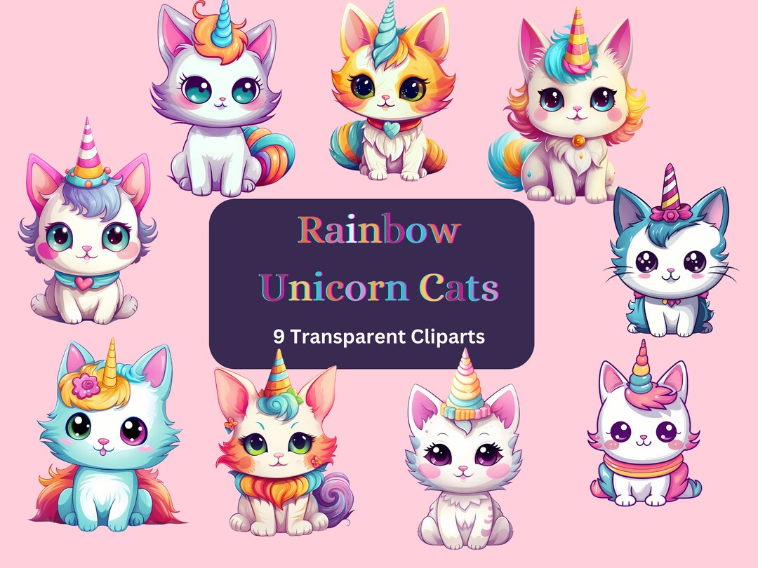 Unicorn Cats Clipart Rainbow Cats Transparent Background Kittycorn PNG ...