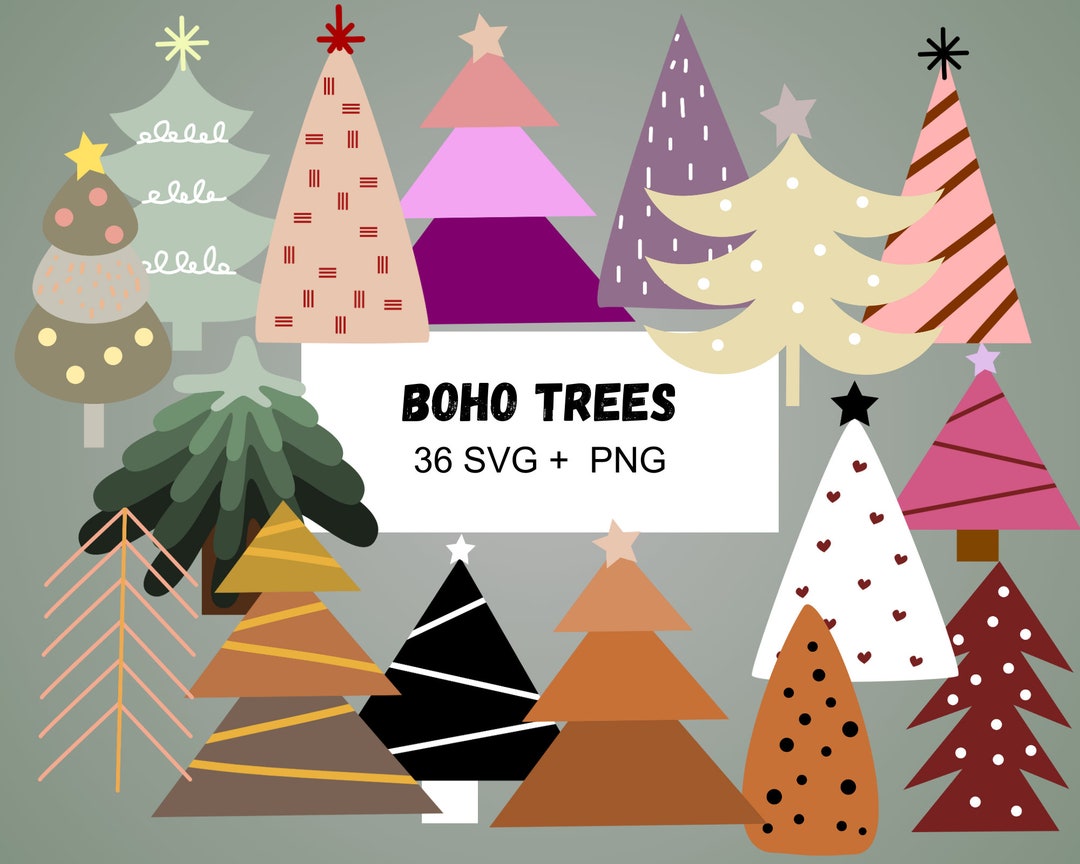 Boho Christmas Trees Clipart Boho Svg Christmas Card Sweater Boho ...