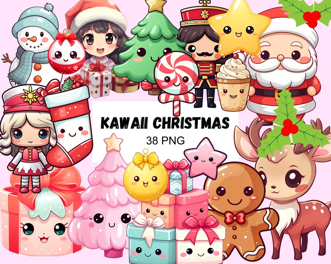 Kawaii Christmas Clipart Cute Christmas Chibi PNG Cards Christmas ...