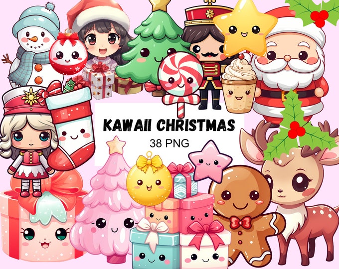 Kawaii Cute Christmas PNG Bundle - Etsy Canada