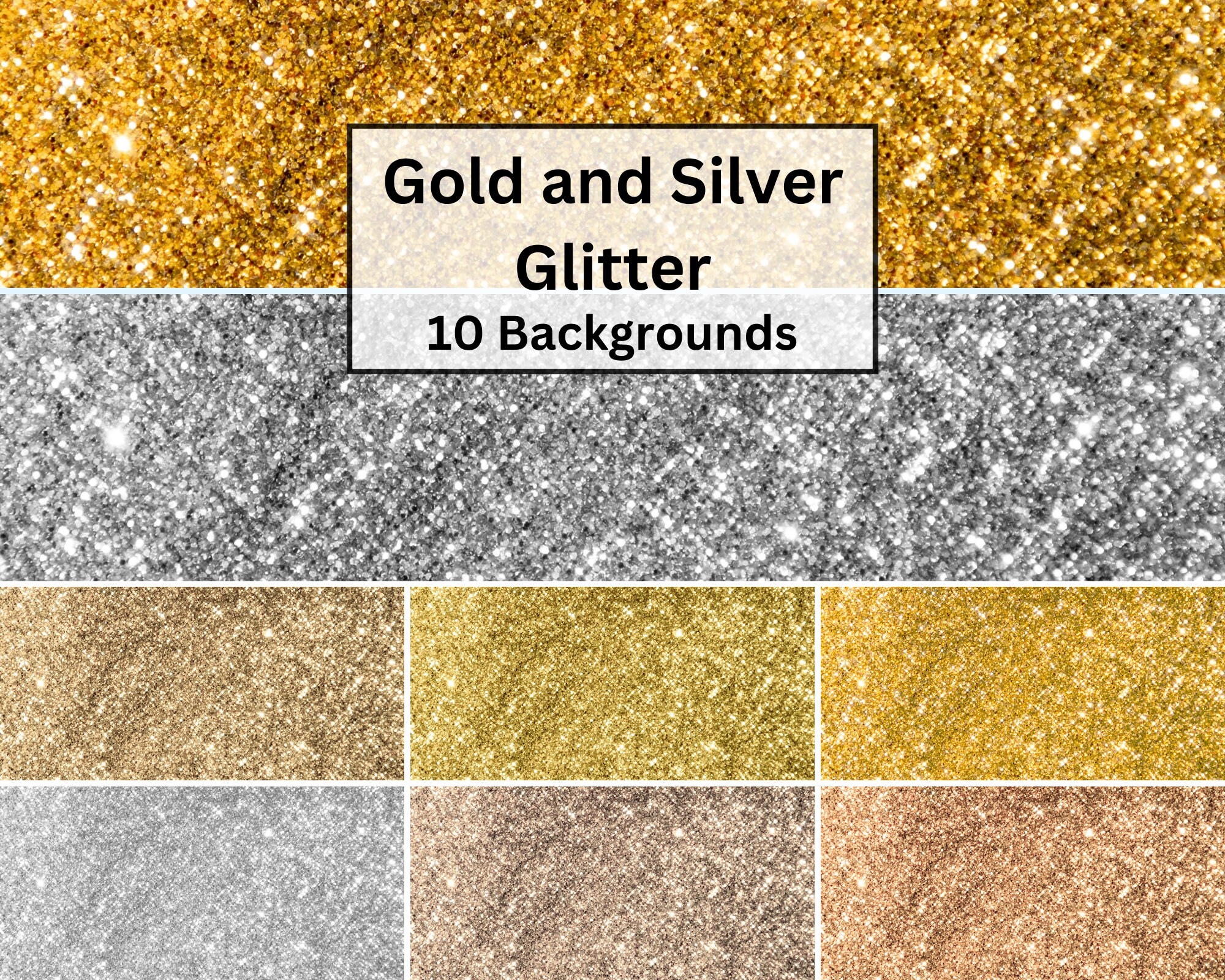 Gold and Silver Glitter Backgrounds, Digital Paper, PNG, Commercial Use ...
