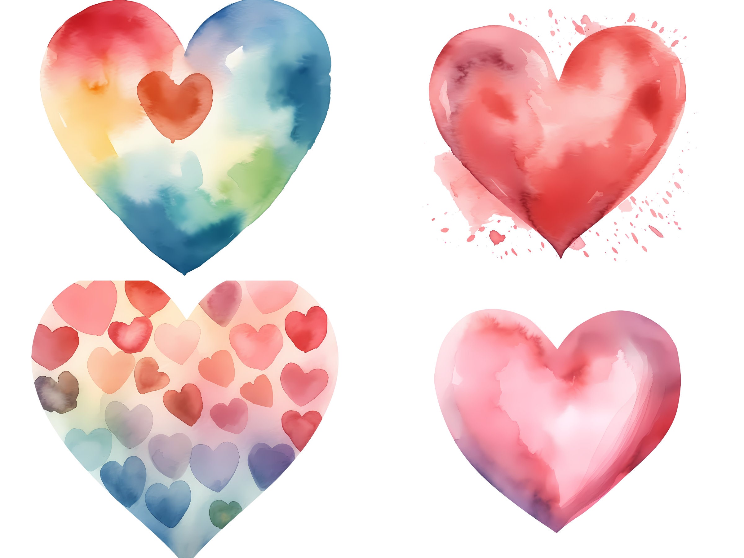 Hearts Watercolor Clipart Valentines Transparent Background Hearts PNG ...