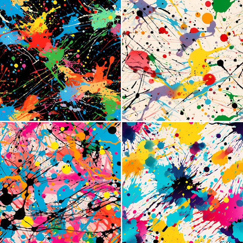 Paint Splatter Digital Paper, Seamless Pattern, PNG, Scrapbook Paper ...