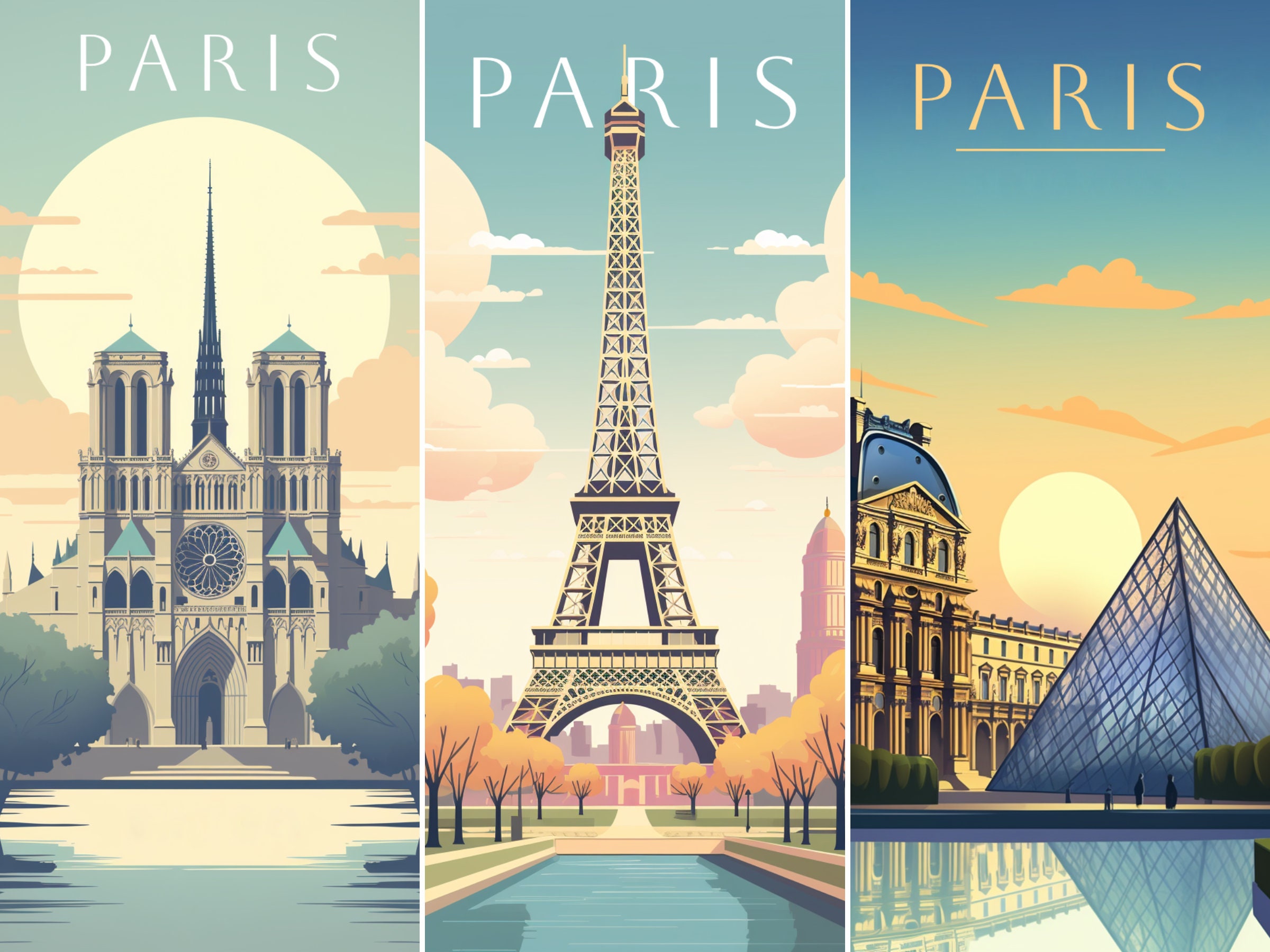 Paris Digital Posters, Set of 3, Printable Digital Art, Wall Art, Home ...