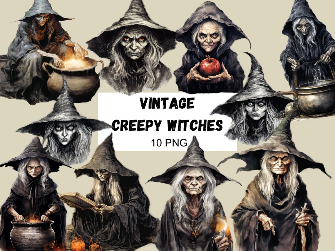 Creepy Witches, 10 Cliparts, PNG, Transparent Clipart, Commercial Use ...