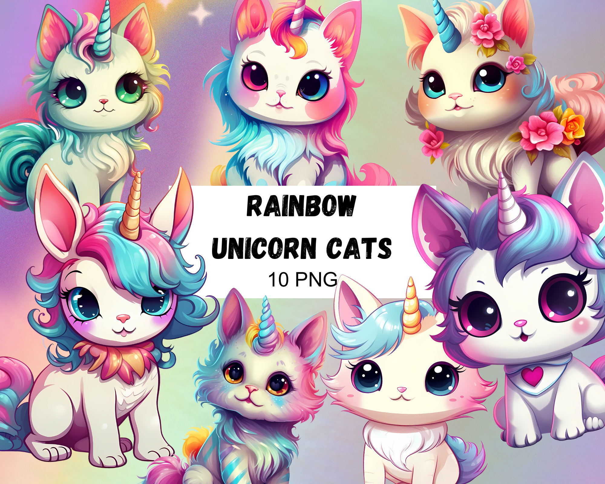 Unicorn Cats Clipart Rainbow Unicorn Kitten Transparent Background PNG ...