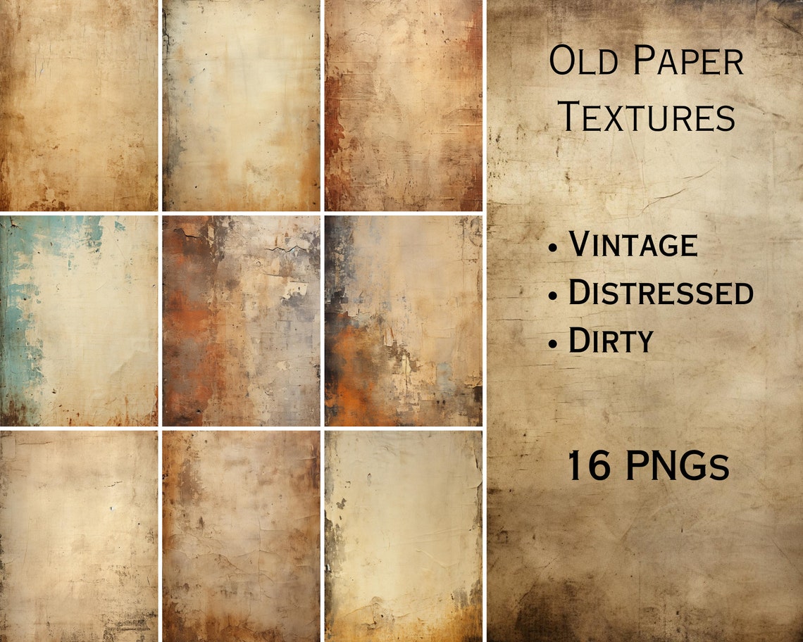 Old Distressed Paper Textures, Digital, Vintage Paper, Antique Paper ...