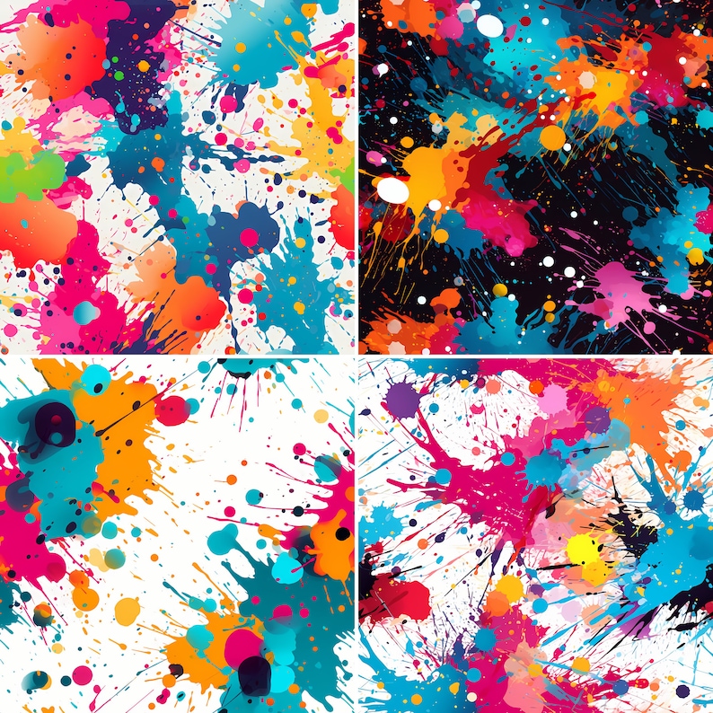 Paint Splatter Digital Paper, Seamless Pattern, PNG, Scrapbook Paper ...