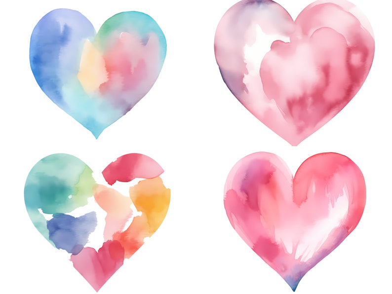 Hearts Watercolor Clipart Valentines Transparent Background Hearts PNG ...