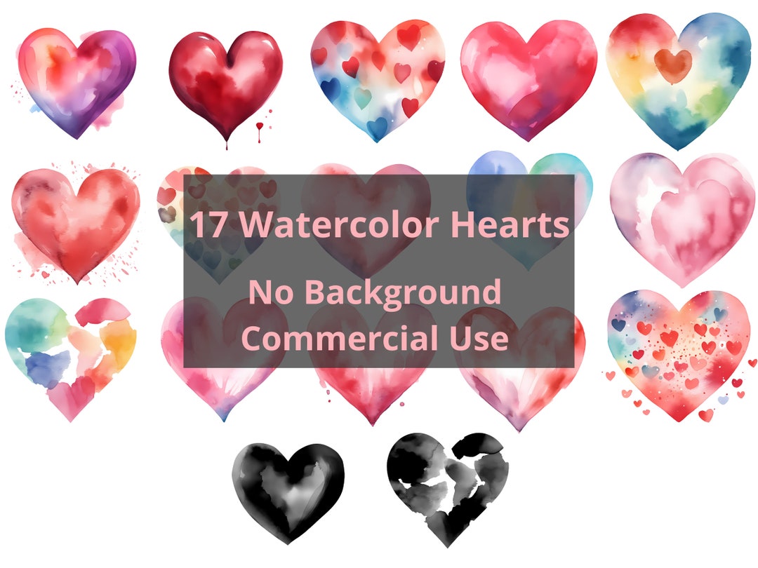 Hearts Watercolor Clipart Valentines Transparent Background Hearts PNG ...