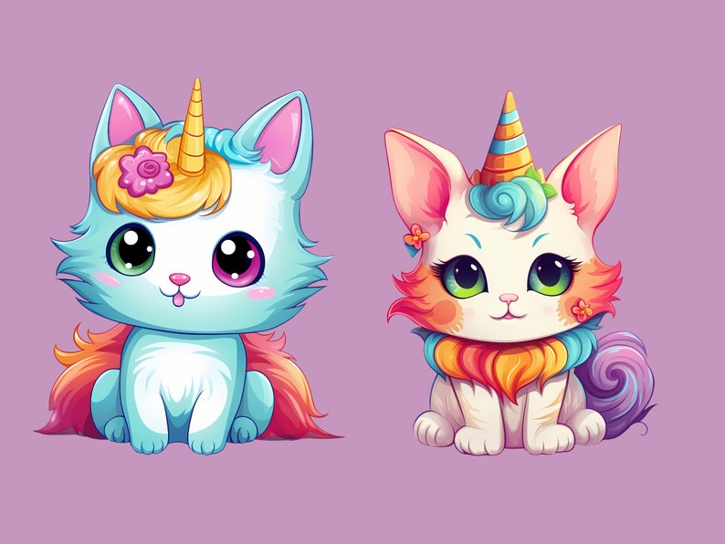 Unicorn Cats Rainbow Clipart Unicorn Decoration Kids Room - Etsy