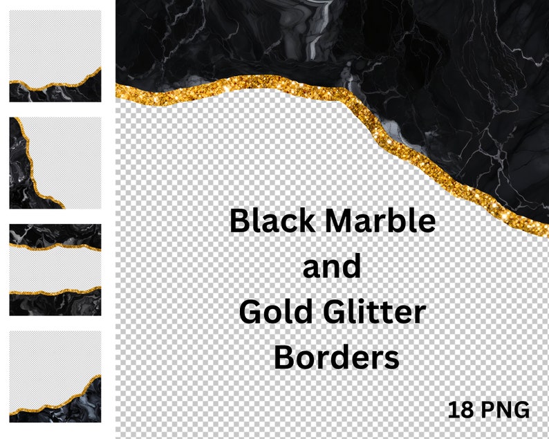 Black Marble and Gold Glitter Borders, Transparent Background PNG ...
