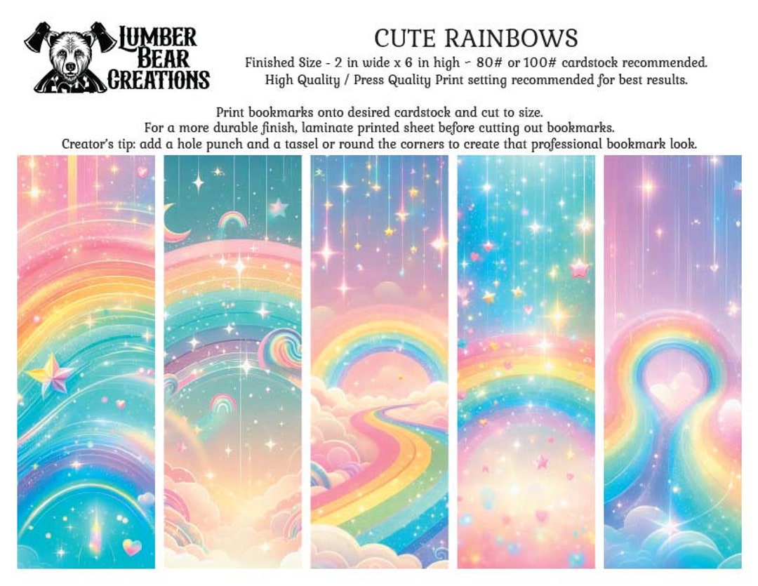DIY Bookmarks - Cute Rainbows Themed - Digital Download - Etsy