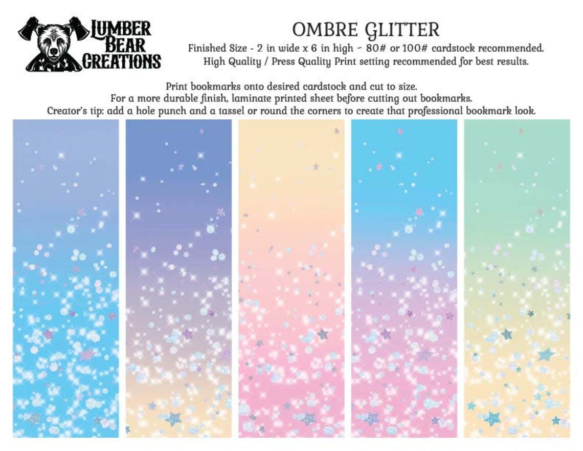 DIY Bookmarks - Ombre Glitter - Digital Download - Etsy