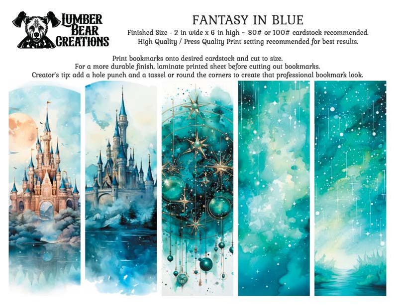DIY Bookmarks - Blue Fantasy - Digital Download - Etsy