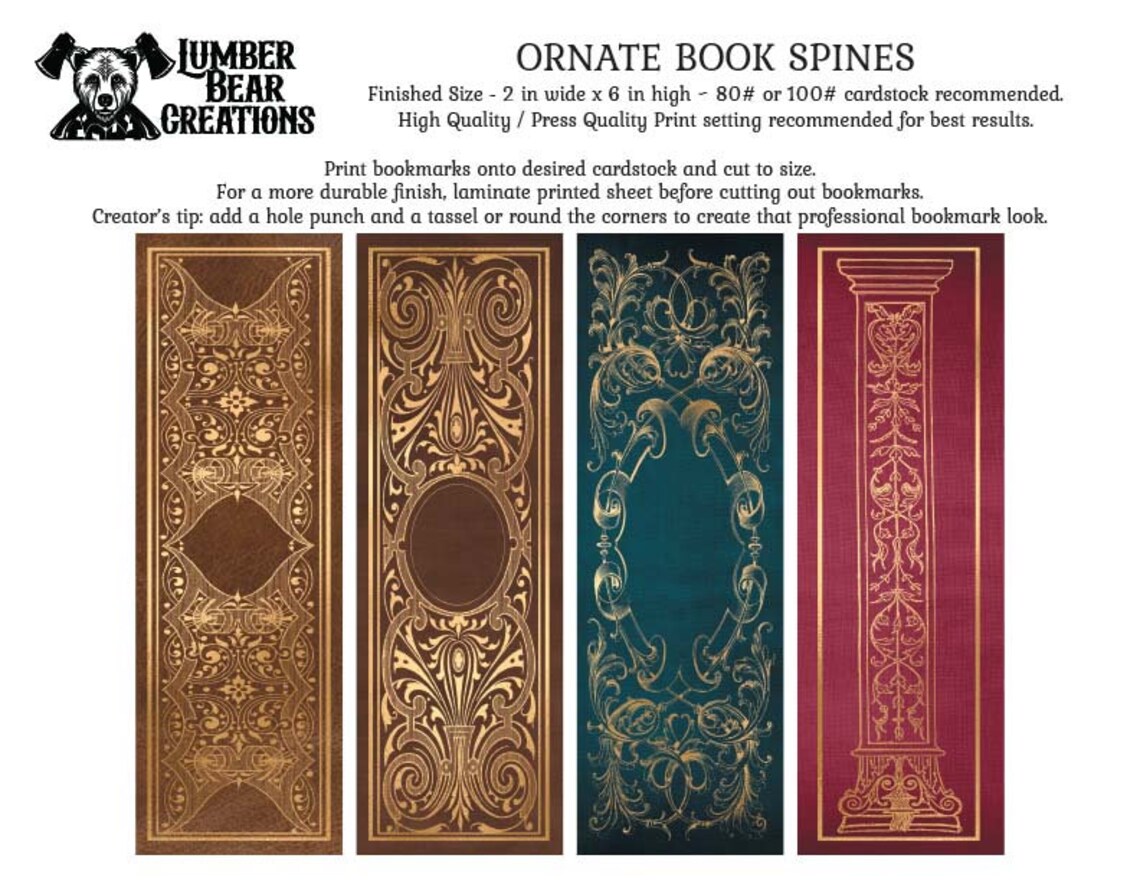 DIY Bookmarks - Ornate Book Spines - Digital Download - Etsy