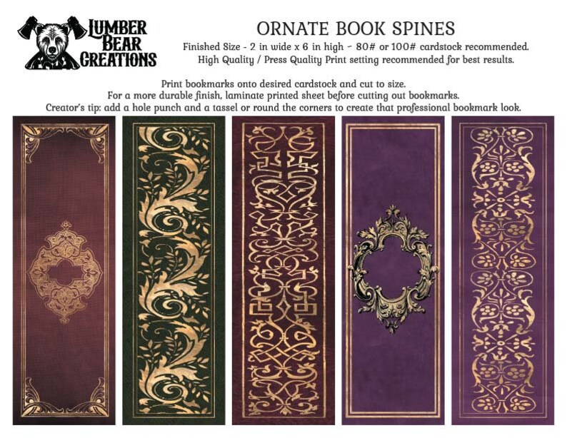DIY Bookmarks - Ornate Book Spines - Digital Download - Etsy