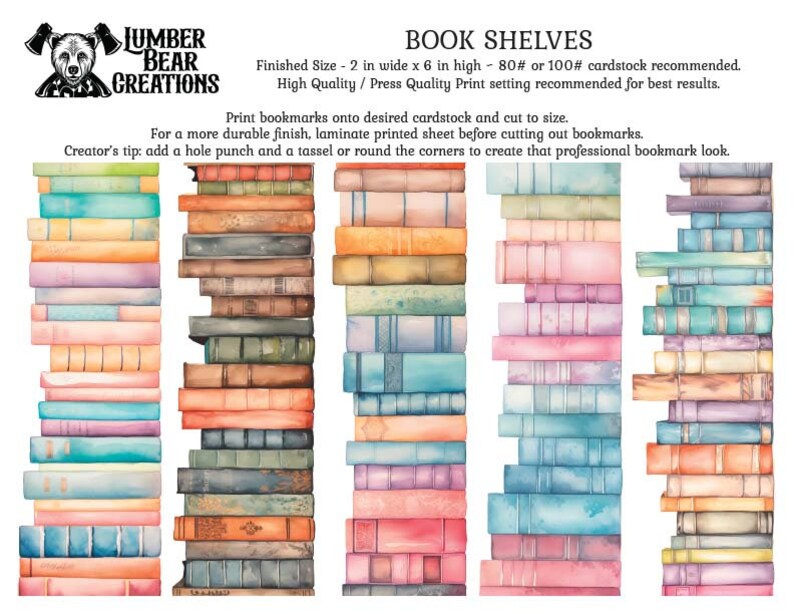 DIY Bookmarks - Book Shelves Themed - Digital Download - Etsy