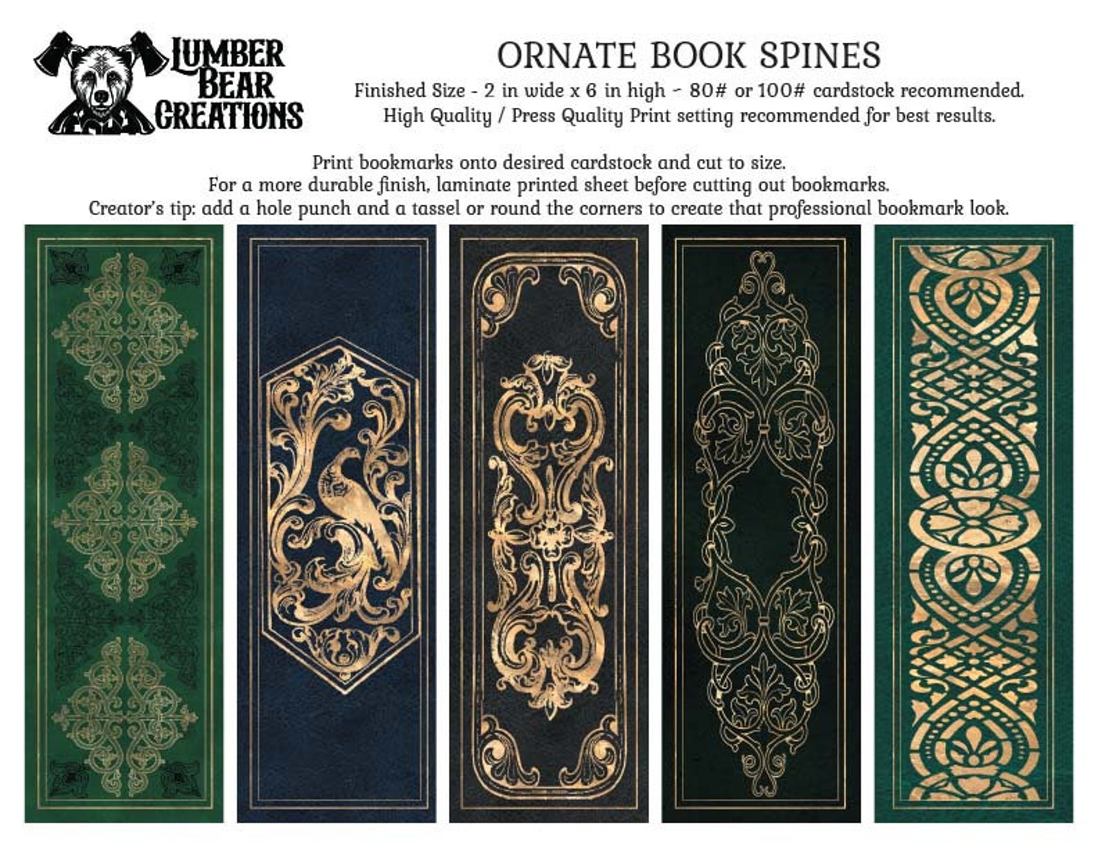DIY Bookmarks - Ornate Book Spines - Digital Download - Etsy