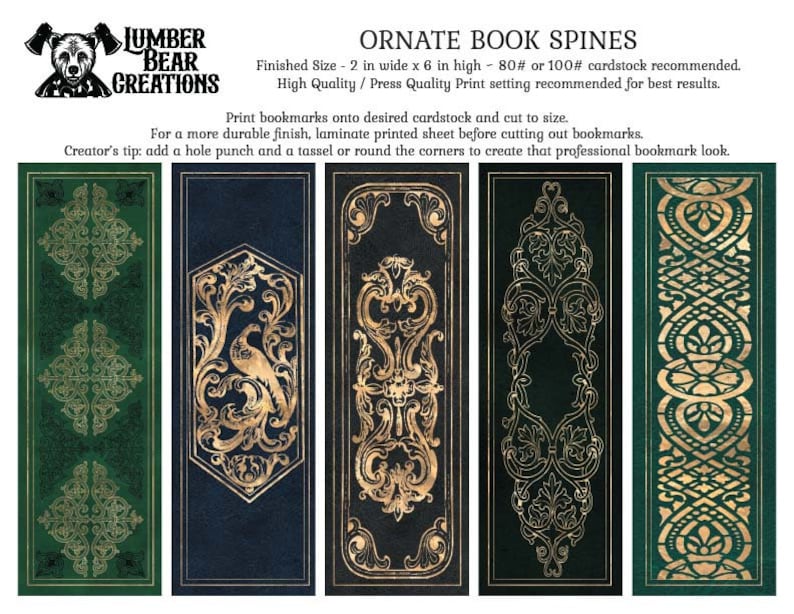 DIY Bookmarks - Ornate Book Spines - Digital Download - Etsy
