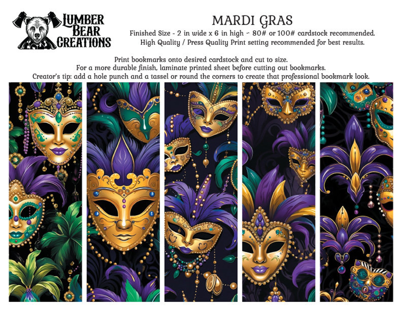 DIY Bookmarks Mardi Gras Themed Digital Download - Etsy