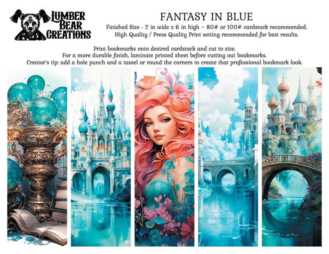 DIY Bookmarks - Blue Fantasy - Digital Download - Etsy