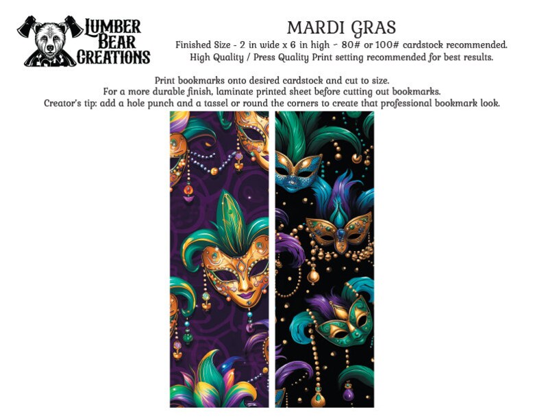 DIY Bookmarks Mardi Gras Themed Digital Download - Etsy