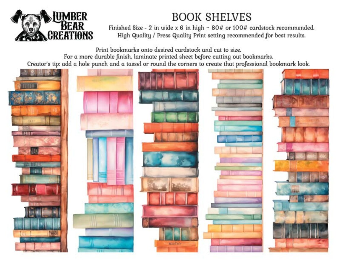 DIY Bookmarks - Book Shelves Themed - Digital Download - Etsy