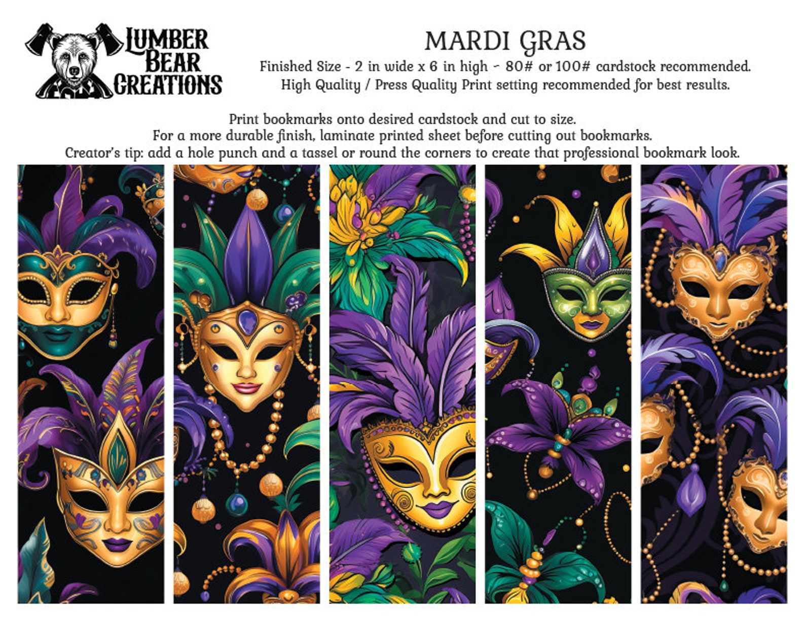 DIY Bookmarks Mardi Gras Themed Digital Download - Etsy