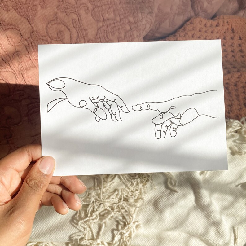 Creation of Adam Line Art Cardstock Print Religious Art | Etsy