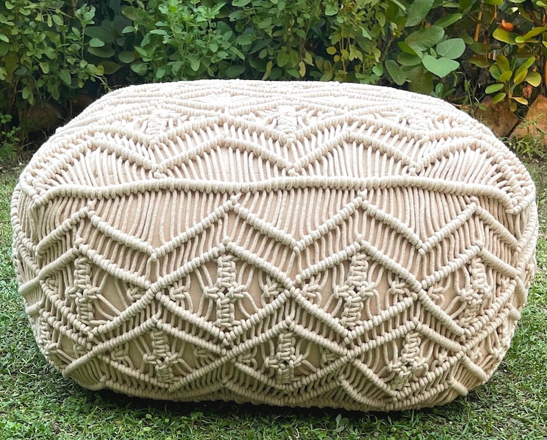 Loominaire Rustic Macrame Pouf / Footstool "triglav Cube" Hand Woven of ...