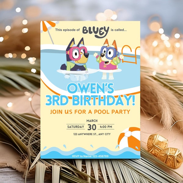 Bluey Boy Pool Party Invitation - Etsy