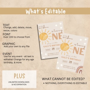 EDITABLE Boho Sun Birthday Invitation, Wild One Cute Boho Birthday ...