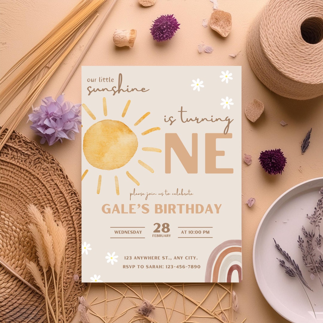 EDITABLE Boho Sun Birthday Invitation, Wild One Cute Boho Birthday ...