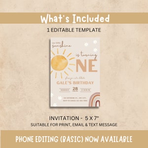 EDITABLE Boho Sun Birthday Invitation, Wild One Cute Boho Birthday ...