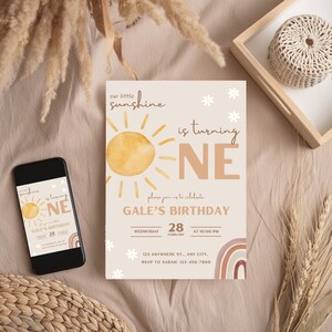 EDITABLE Boho Sun Birthday Invitation, Wild One Cute Boho Birthday ...