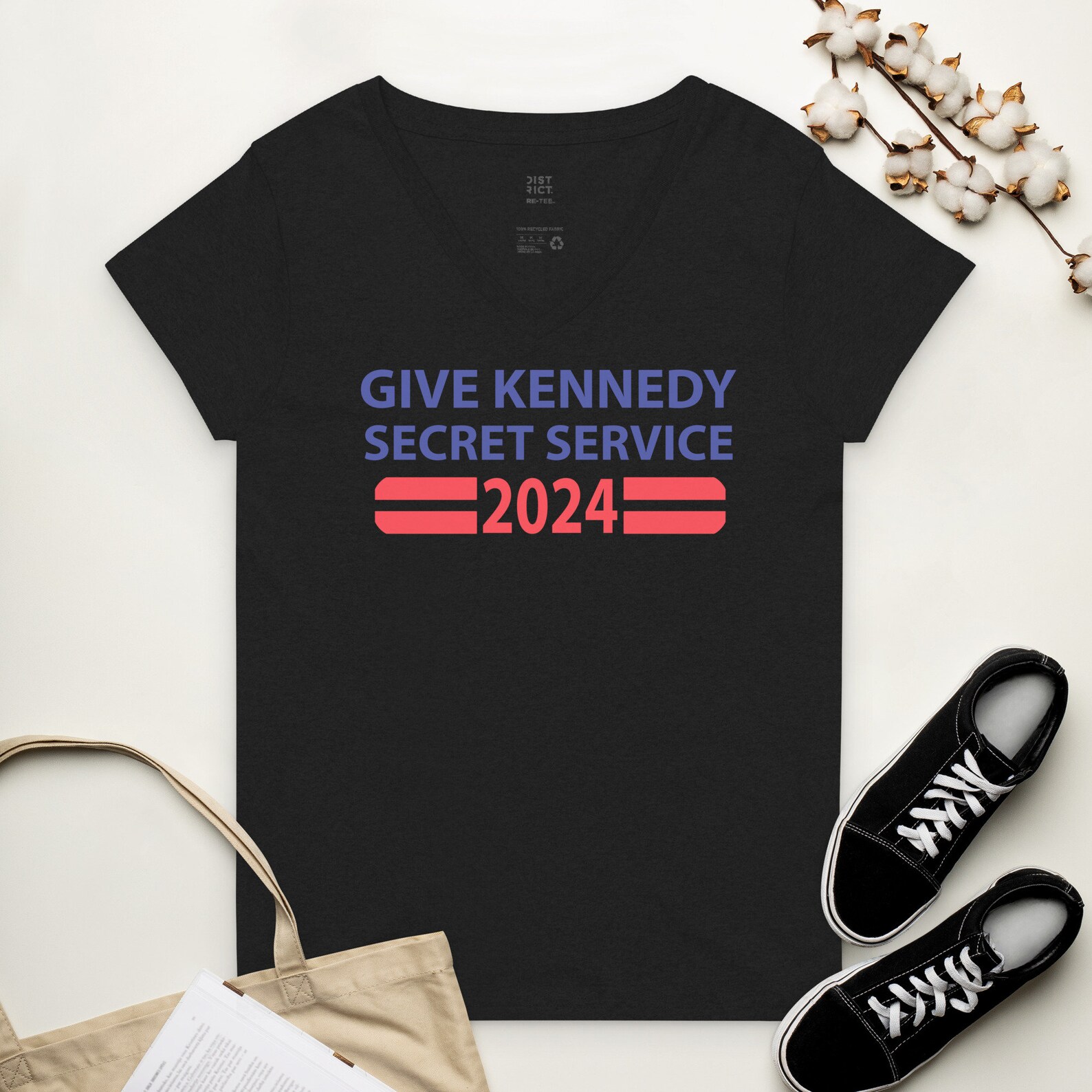 Womens Eco-friendly Give Kennedy Secret Service V-neck T-shirt, Kennedy ...