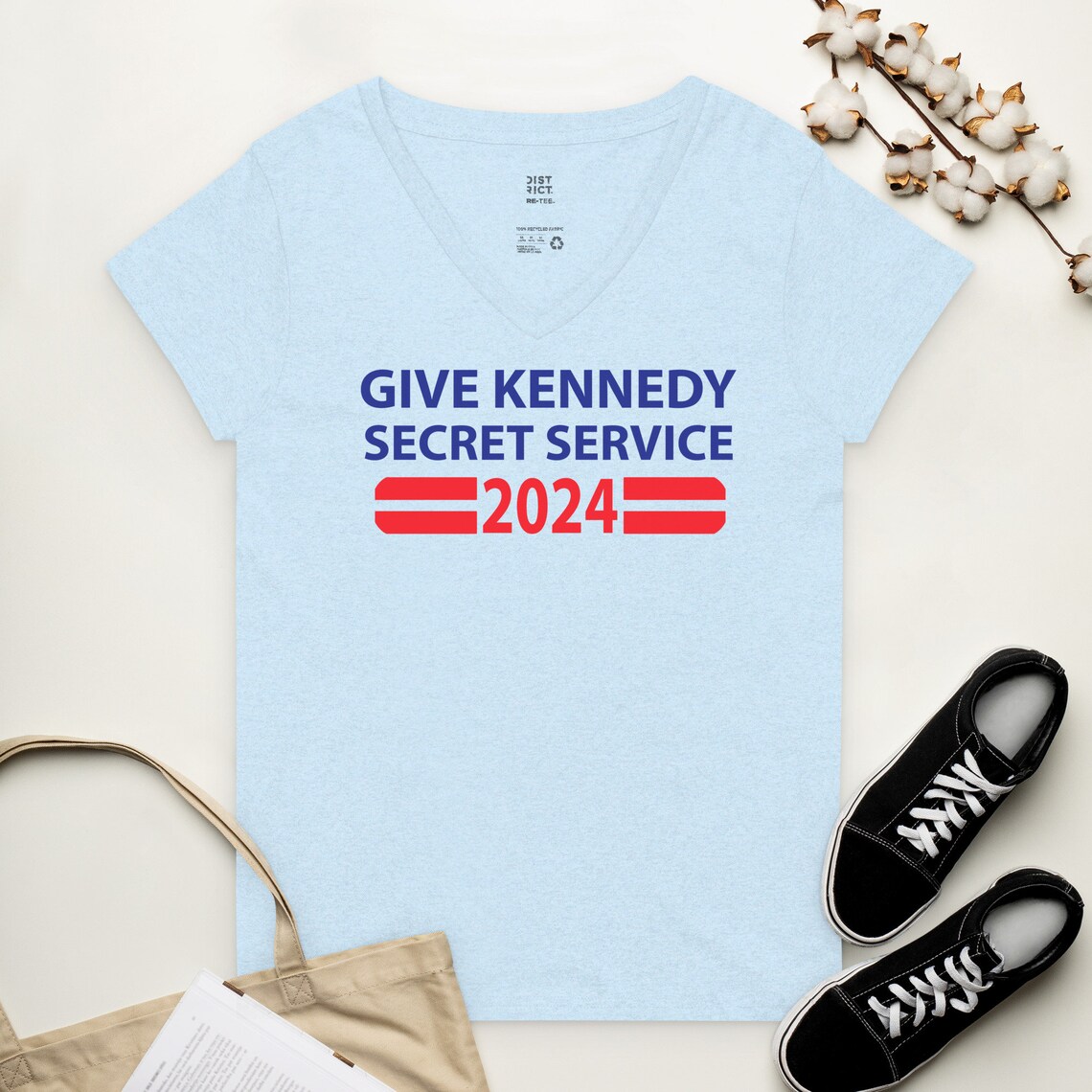 Womens Eco-friendly Give Kennedy Secret Service V-neck T-shirt, Kennedy ...