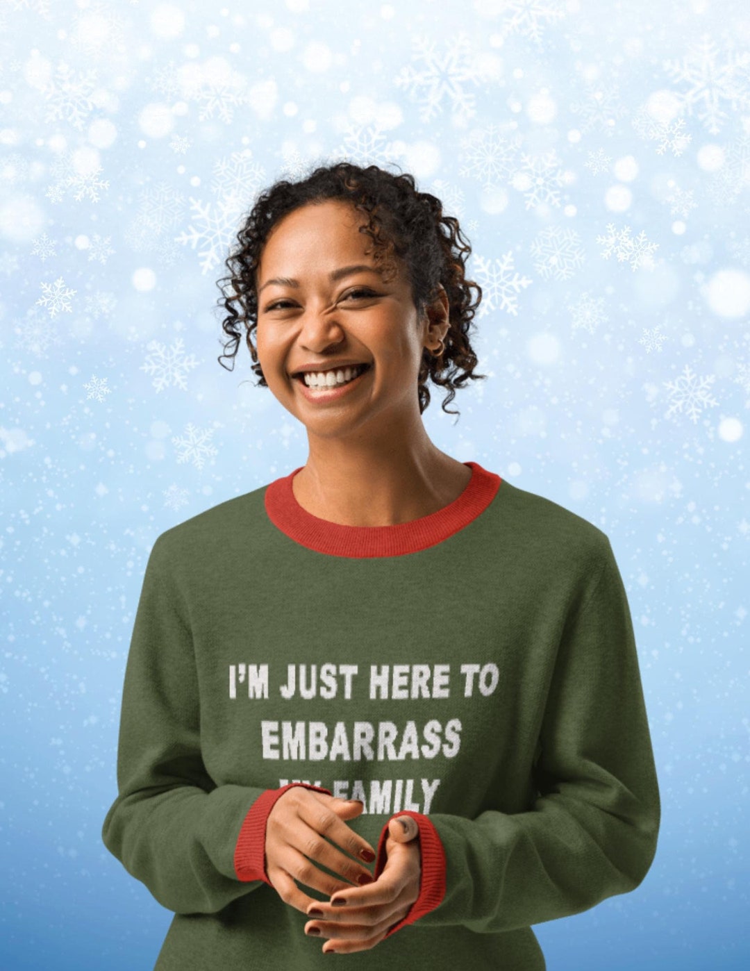 I'm Just Here to Embarrass My Family Knitted Crew Neck Sweater, Funny ...