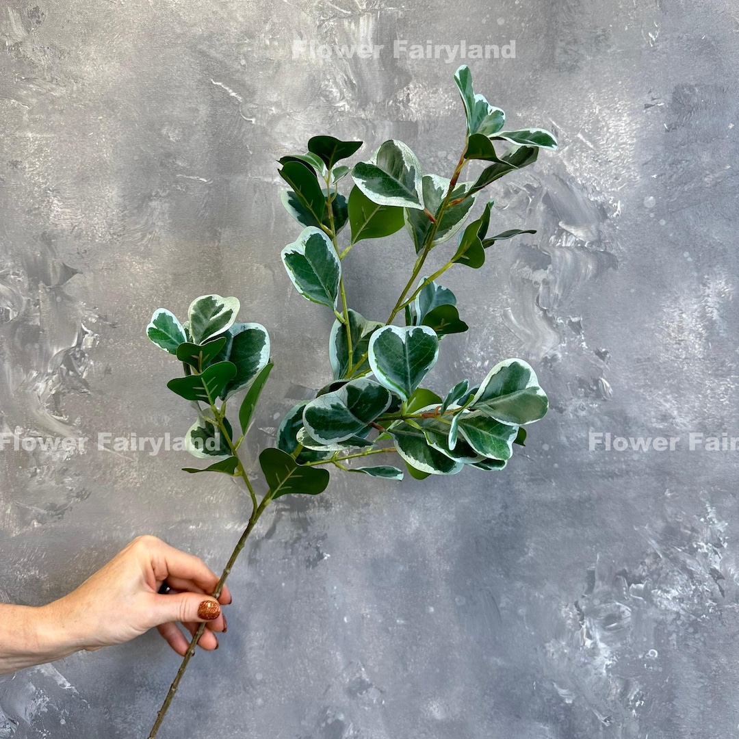 32" Faux Ficus Triangularis Variegata Stem - Artificial Plant - White ...