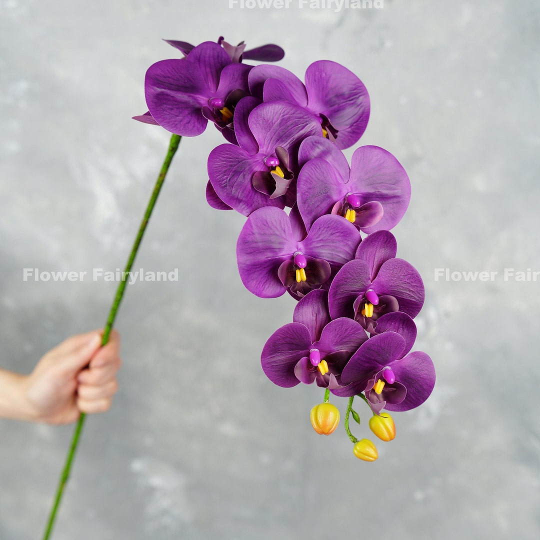 38" Real Touch 9 Heads Orchid Stem - Artificial Flower - Dark Grape ...