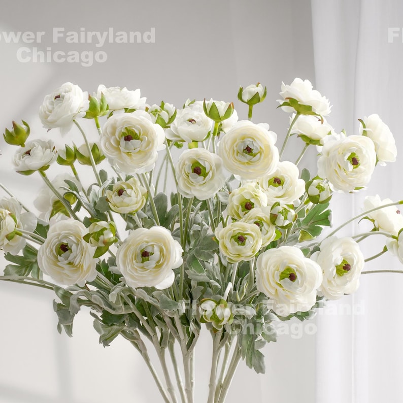 6 Heads Faux Ranunculus - Artificial Flower - White - Etsy