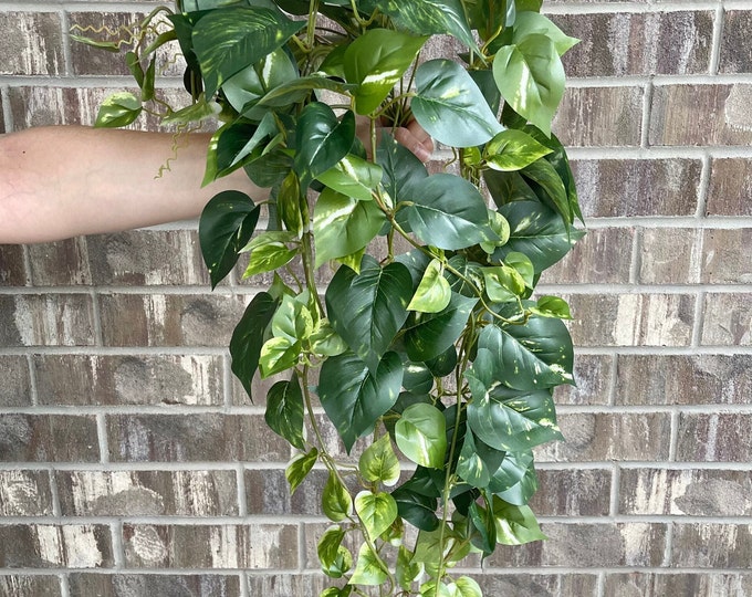 30in. Realistic Fake Pothos Plant With Removable White Pot, Silk ...