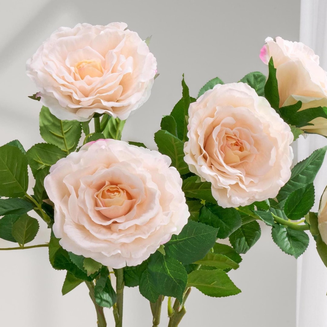 30" Real Touch Ruffled Rose Stem - Artificial Flower - Champagne Peach ...